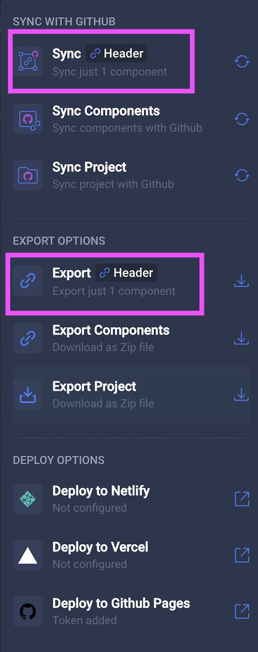 Exporting or Syncing Individual Components – Locofy Docs